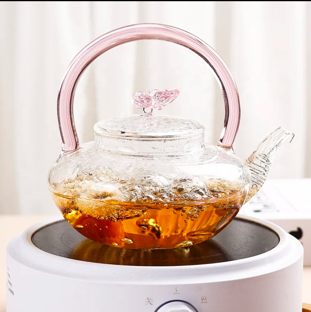Painted Lady Butterfly Tea Pot – High-Temp Borosilicate Glass Kettle i ...