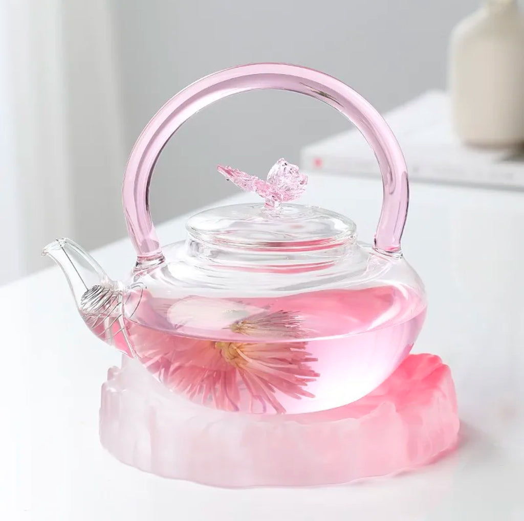 Painted Lady Butterfly Tea Pot – High-Temp Borosilicate Glass Kettle i ...